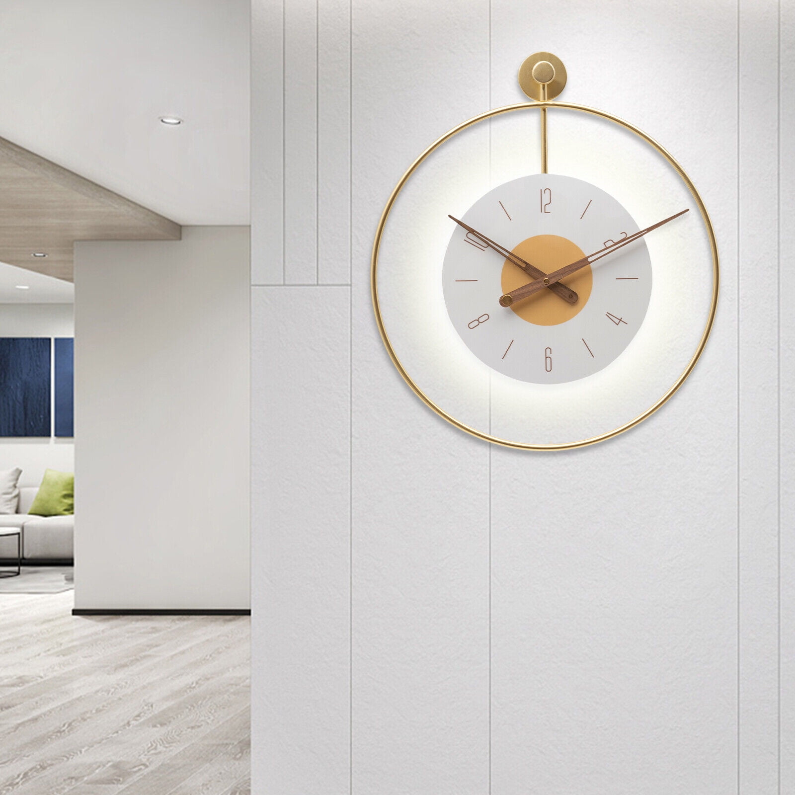 Classical Large Decorative Wall Clock with Light Modern Silent Metal ...