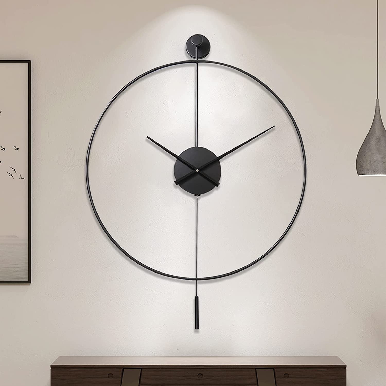 Classical Large Decorative Wall Clock with Pendulum, Modern Non-Ticking ...