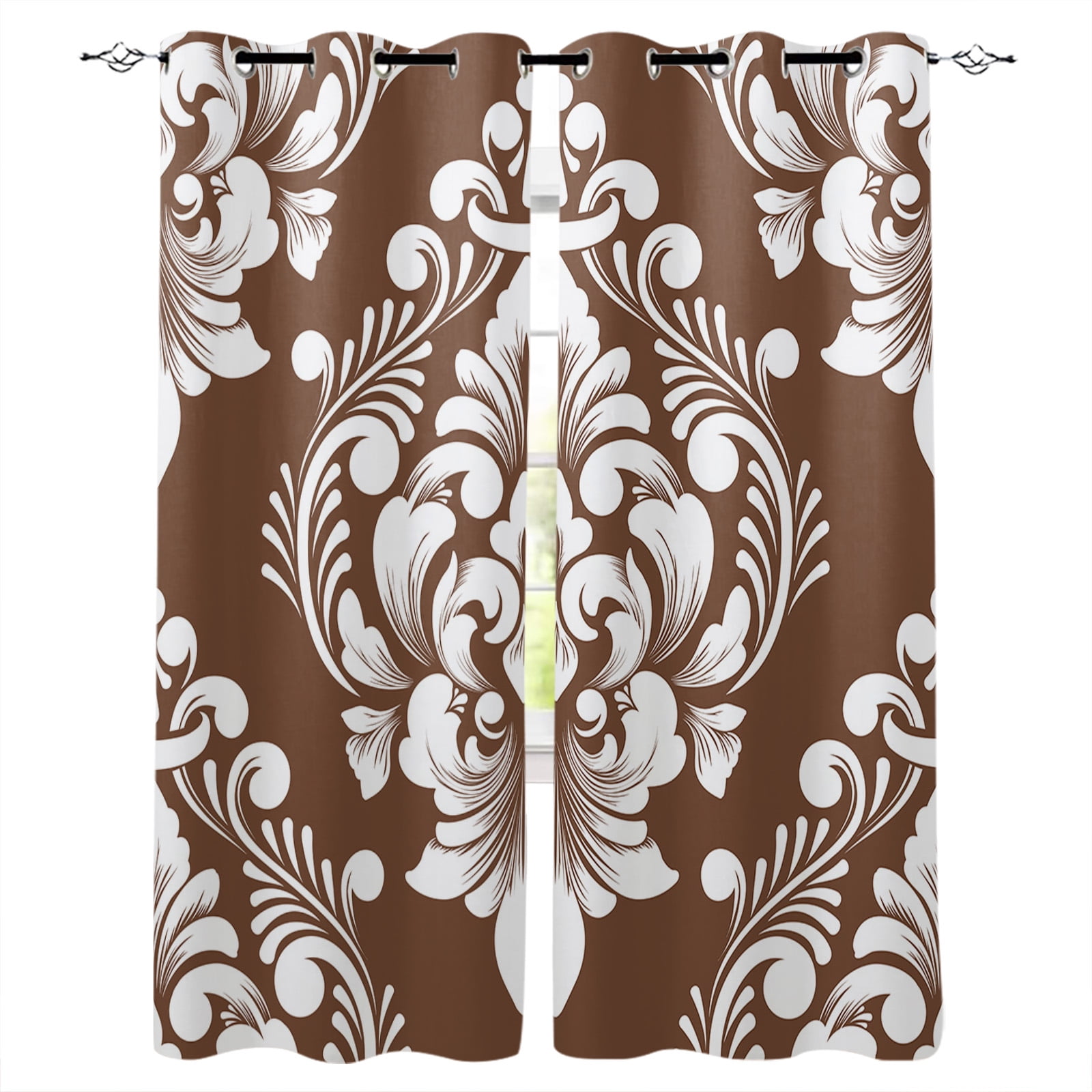 Classical Luxury Damask Pattern Brown Print Window Curtains Luxury ...