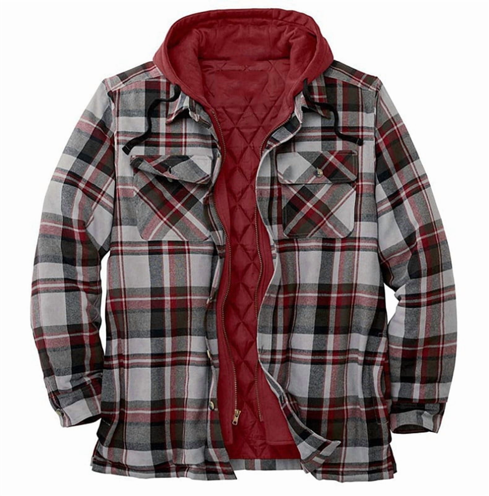 Classical Men Hooded Plaids Shirt Jackets Quilted Body Insulation Soft ...