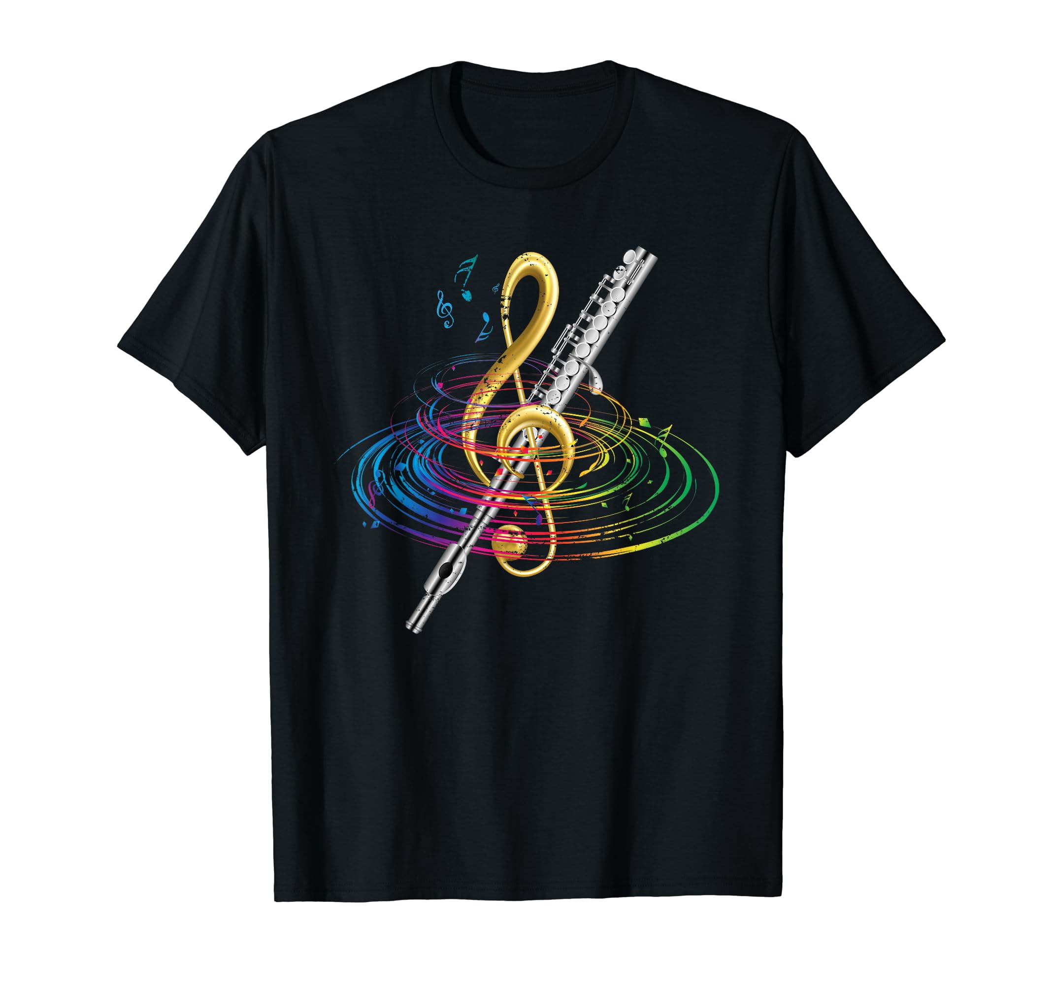 Classical Music Treble Clef Flutist Gift Flute T-Shirt Black Tee ...