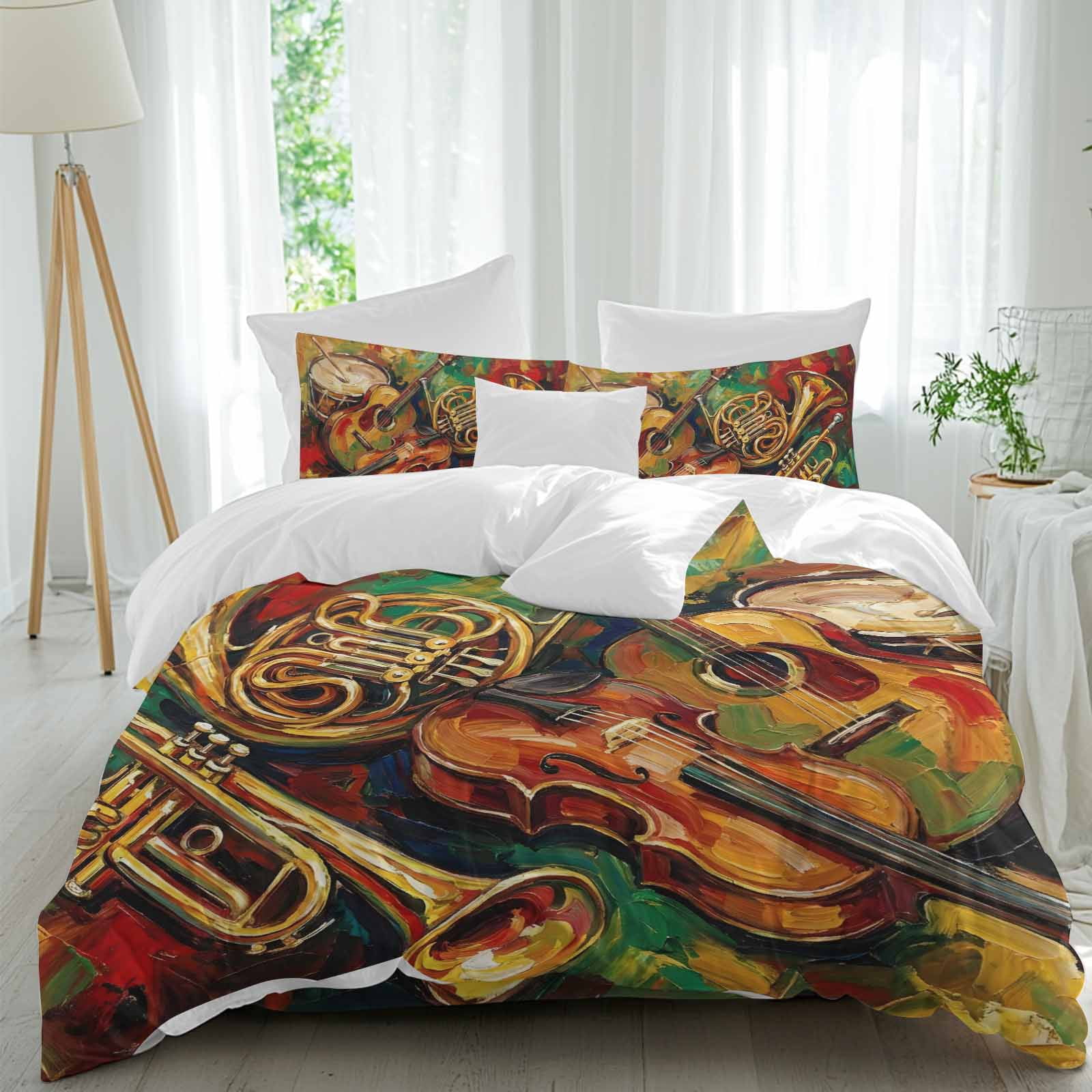 Classical Musical Instruments Comforter Set Twin Size, Guitar Red Green ...