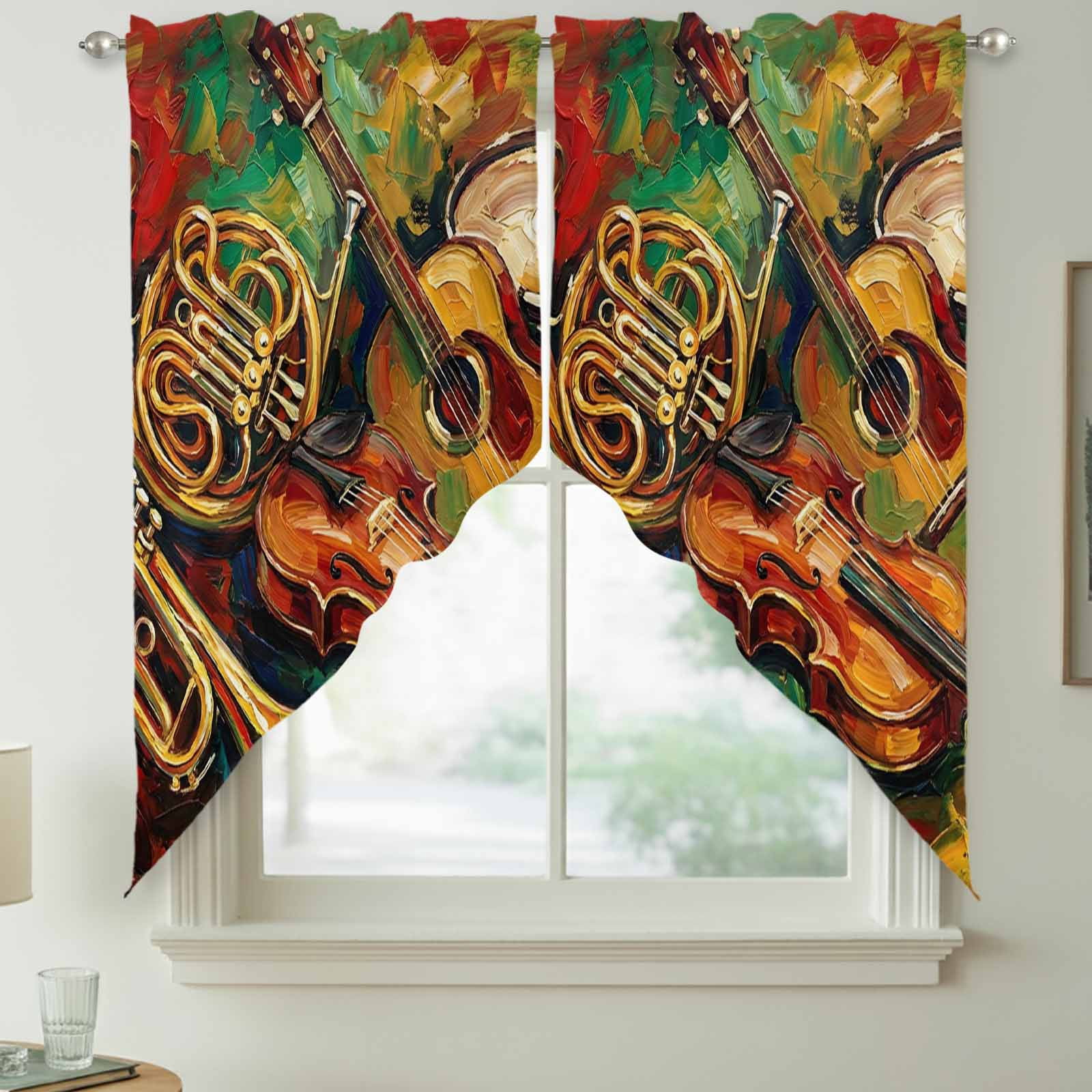 Classical Musical Instruments Swag Kitchen Curtain Valances, Guitar Red ...