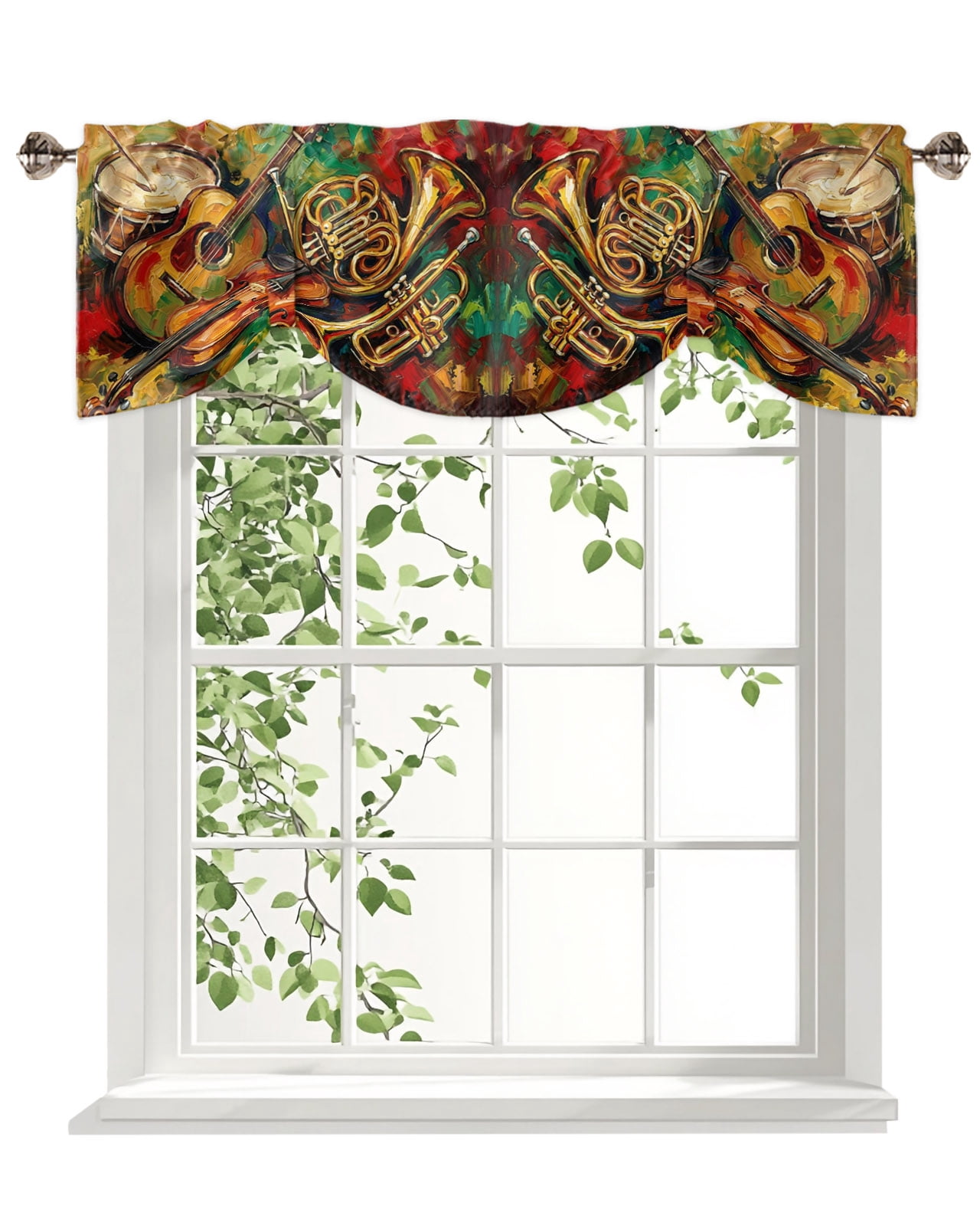 Classical Musical Instruments Tie Up Valances Curtain, Guitar Red Green ...