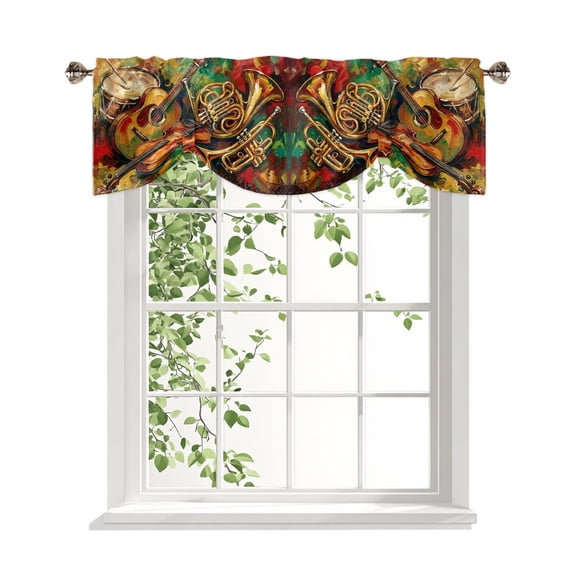 Classical Musical Instruments Tie Up Valances Curtain, Guitar Red Green ...