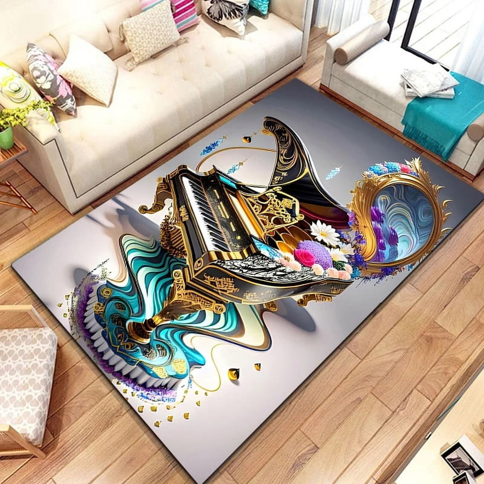 Classical Piano Pattern Rug for Living Room Bedroom Bedside Anime ...