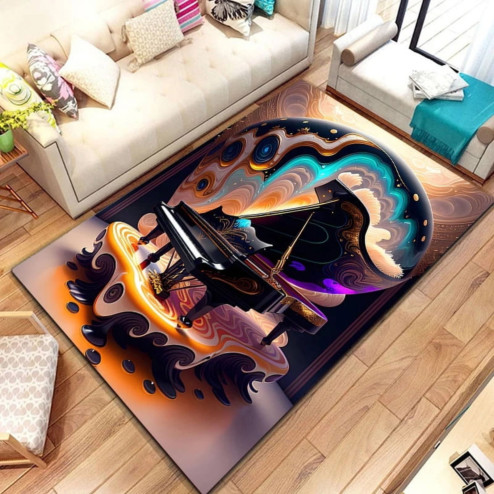 Classical Piano Pattern Rug for Living Room Bedroom Bedside Anime ...