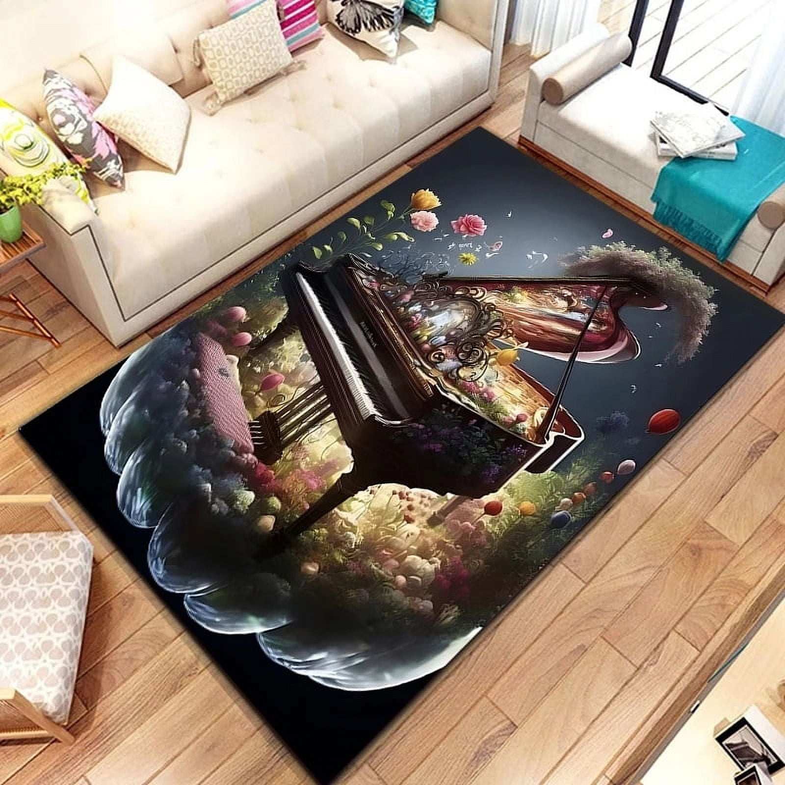 Classical Piano Pattern Rug for Living Room Bedroom Bedside Anime ...