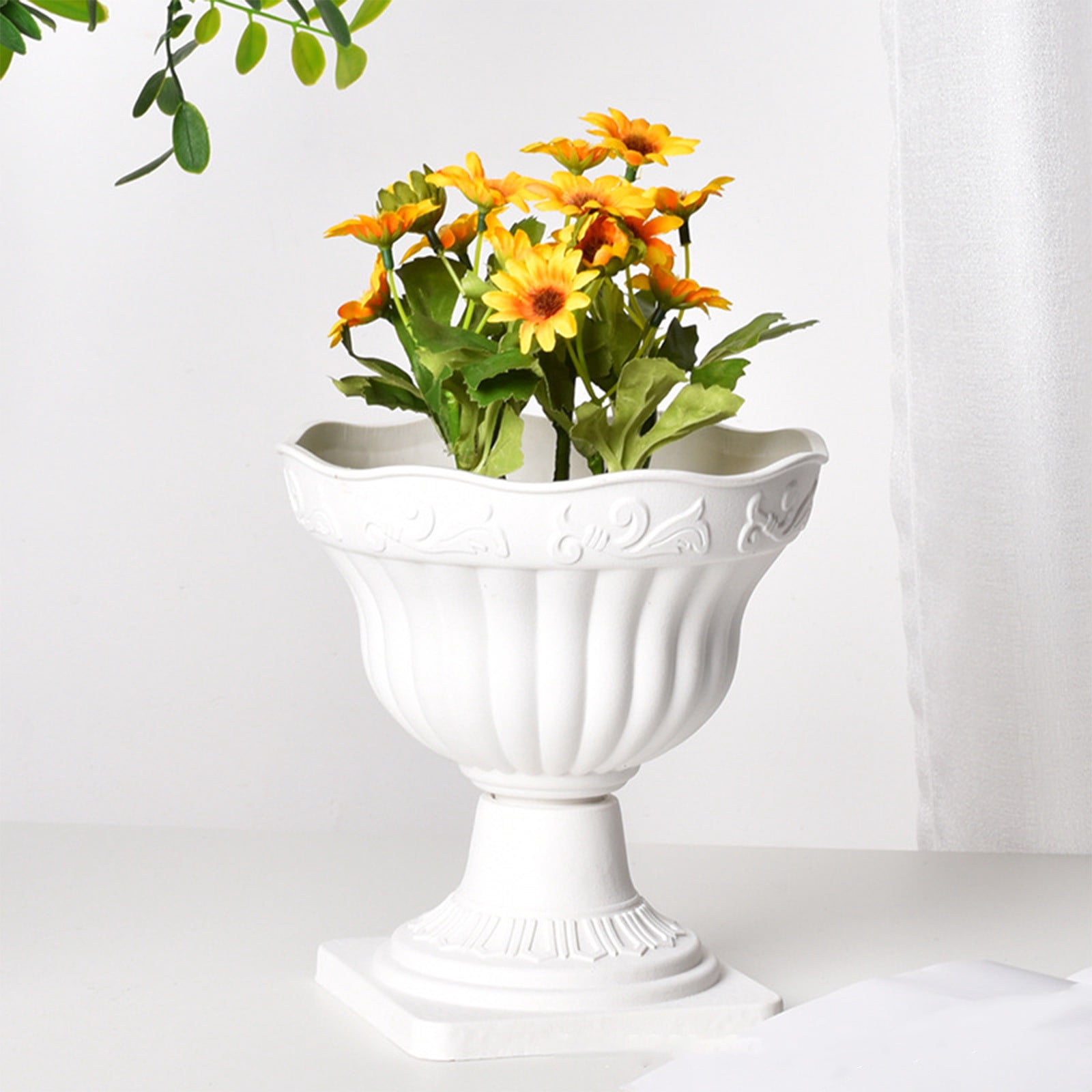 Classical Roman Style Flower Pot, Elegant White Plastic Tall Footed ...