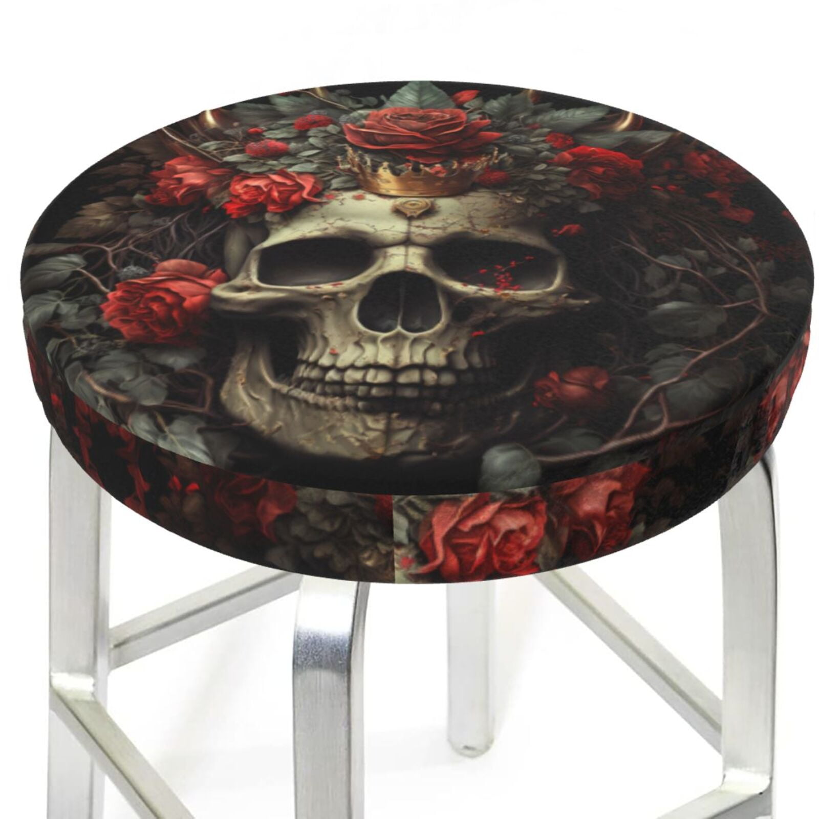 Classical Rose Crown Skull Bar Stool Covers - Stretch Round Seat Covers ...