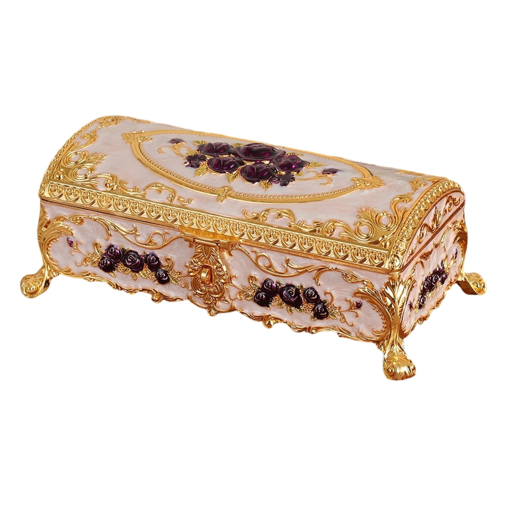 Classical Rose Pattern Jewelry Storage Box Alloy Construction Display ...
