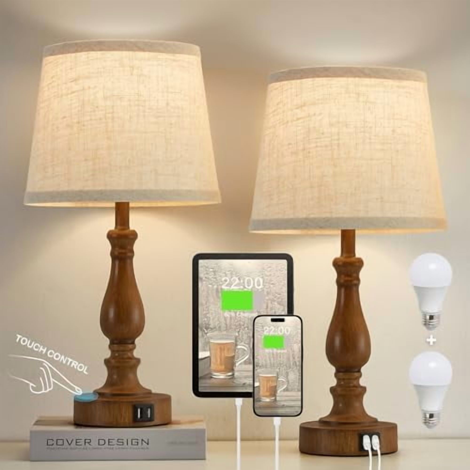 Classical Table Lamps for Bedrooms Set of 2 - Touch Bedside Lamps with ...