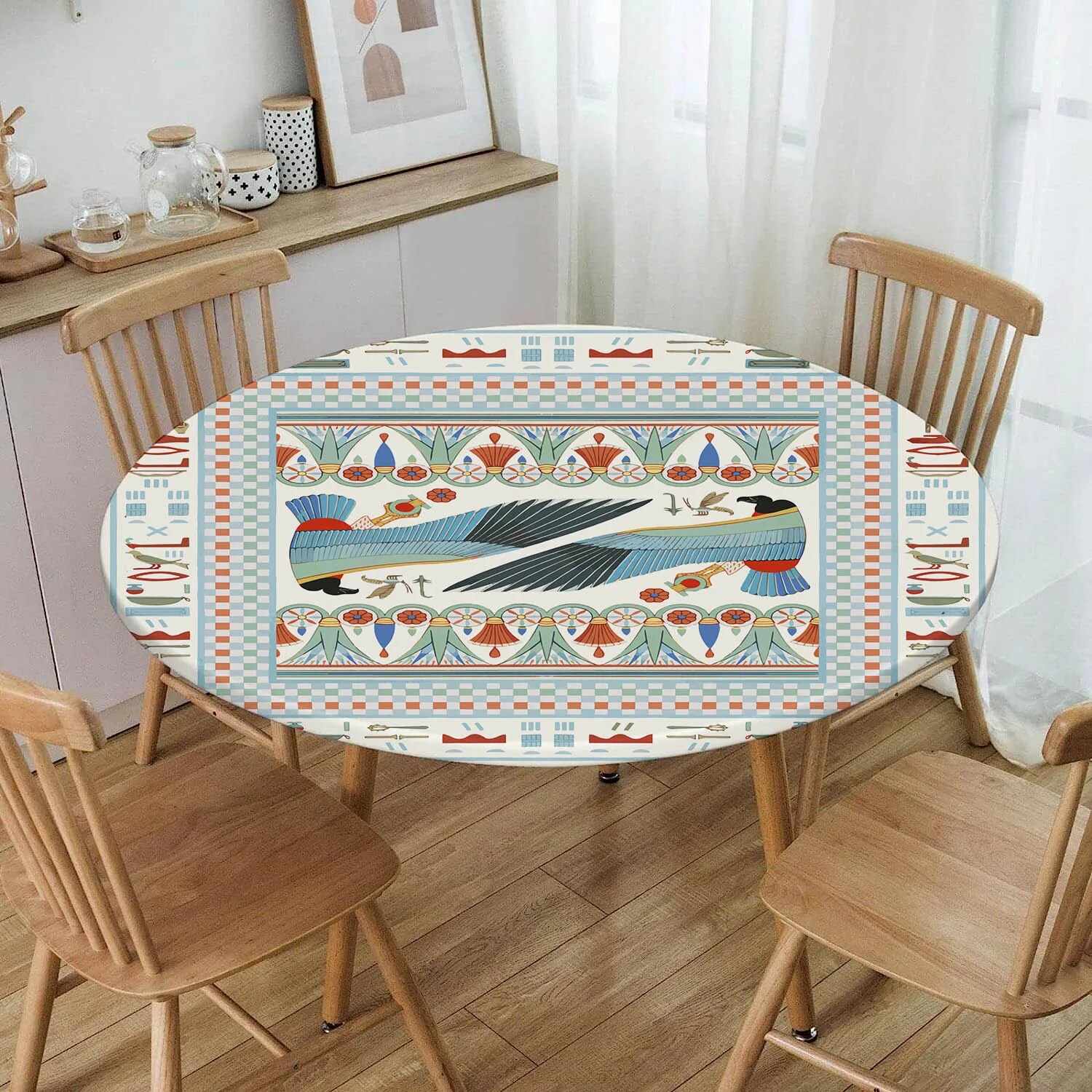 Classical Totem Round Fitted Tablecloth Greek Egyptian Geometric Art ...