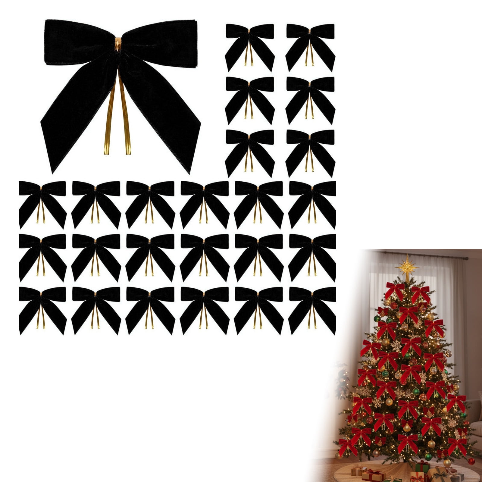 Classical Velvety Bowknot Christmas Tree Ornament With Sturdy Twist ...