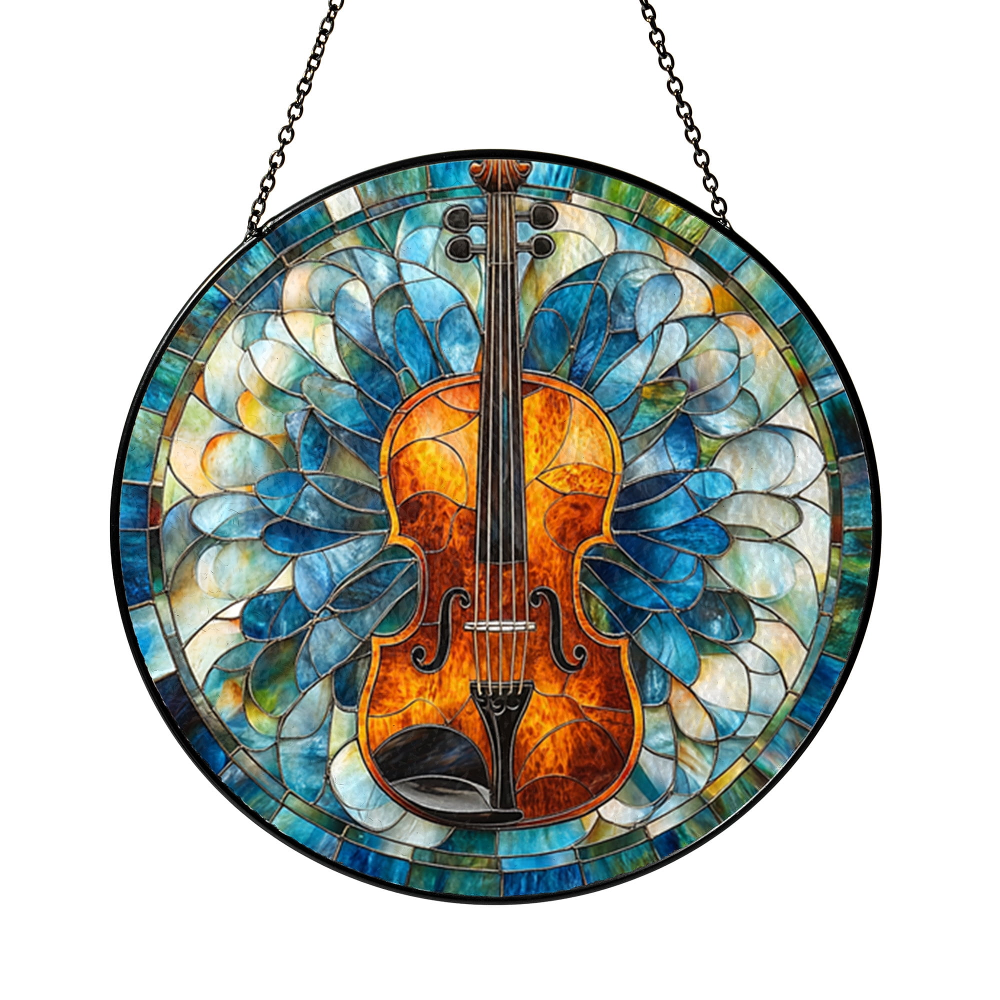 Classical Violin Glass Style Suncatcher – Round Music Window Decor ...