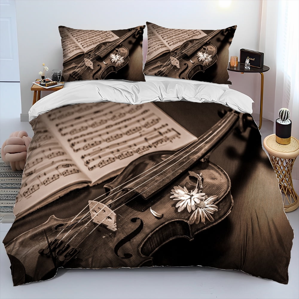 Classical Violin Instrument Music Comforter Bedding Set Duvet Cover Bed ...