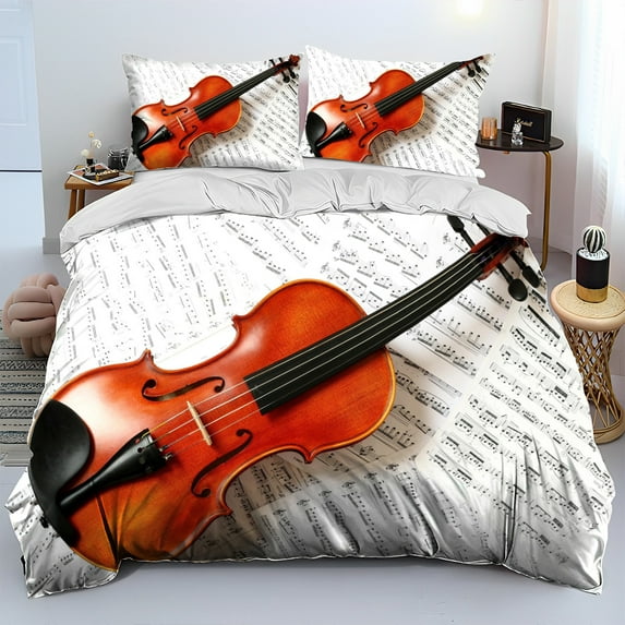 Classical Violin Instrument Music Comforter Bedding Set Duvet Cover Bed ...