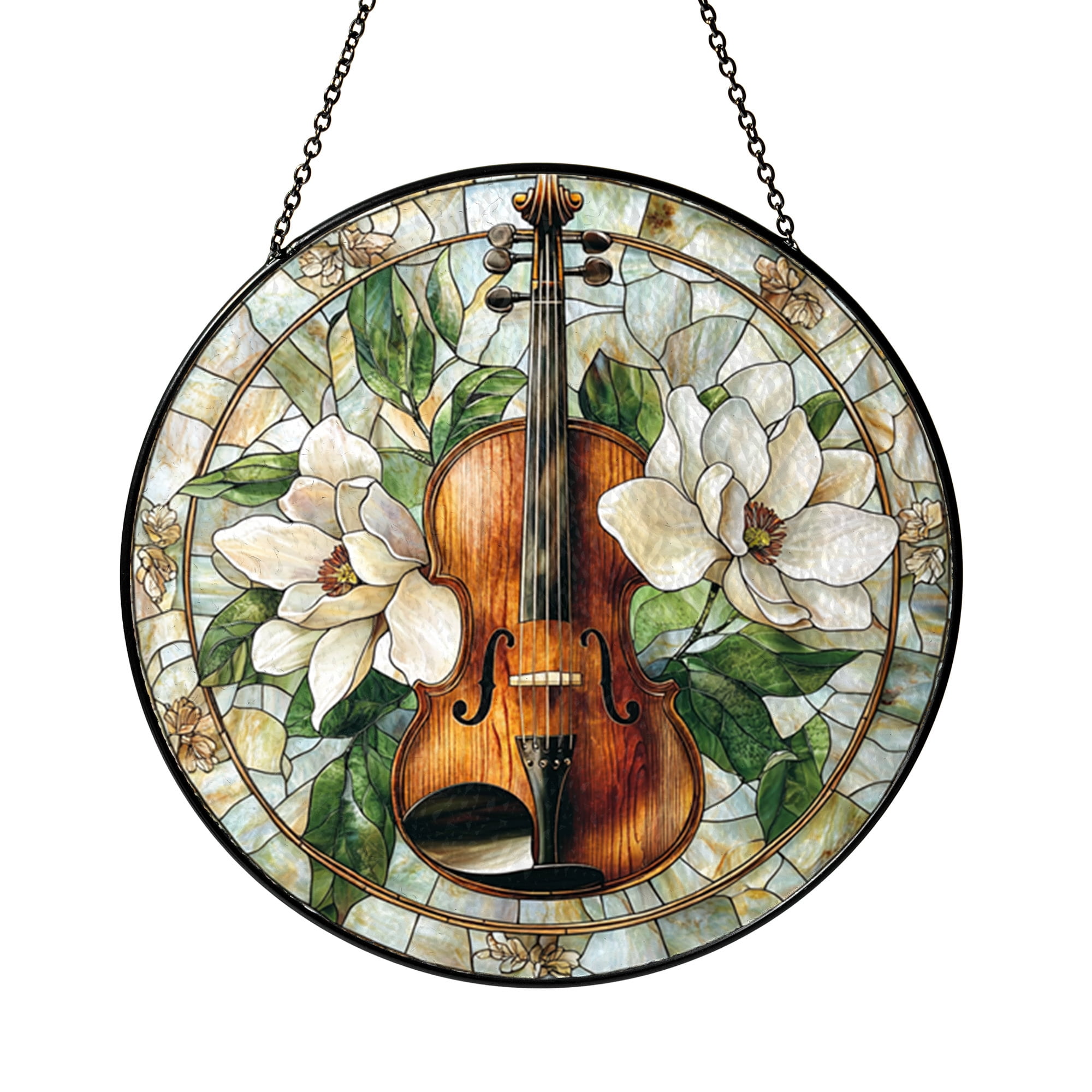 Classical Violin Suncatcher, Floral Music Stained Glass Window Hanging ...