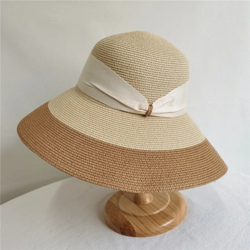 Classical Wide Brim Women Sun Hats Black Ribbon Band Summer Straw Hat ...