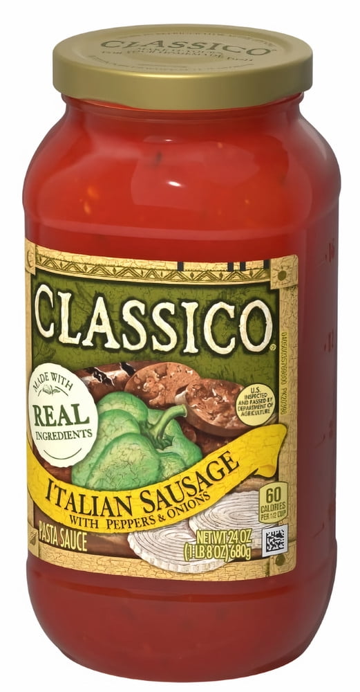 Classico Pasta Sauce, Italian Sausage with Peppers & Onions, 24 oz Jar (Pack of 2) - Walmart.com