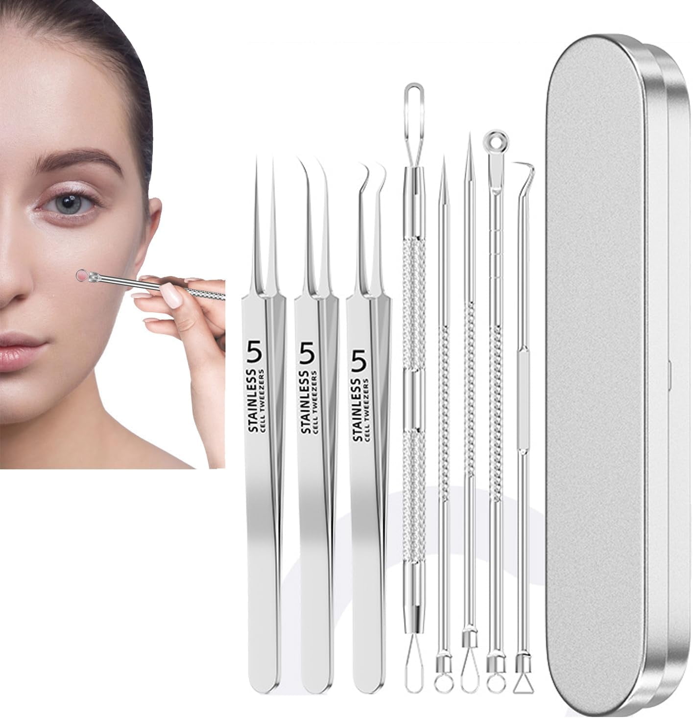 Classicous Blackhead Extractor Tool Set, 14pcs Stainless Steel ...
