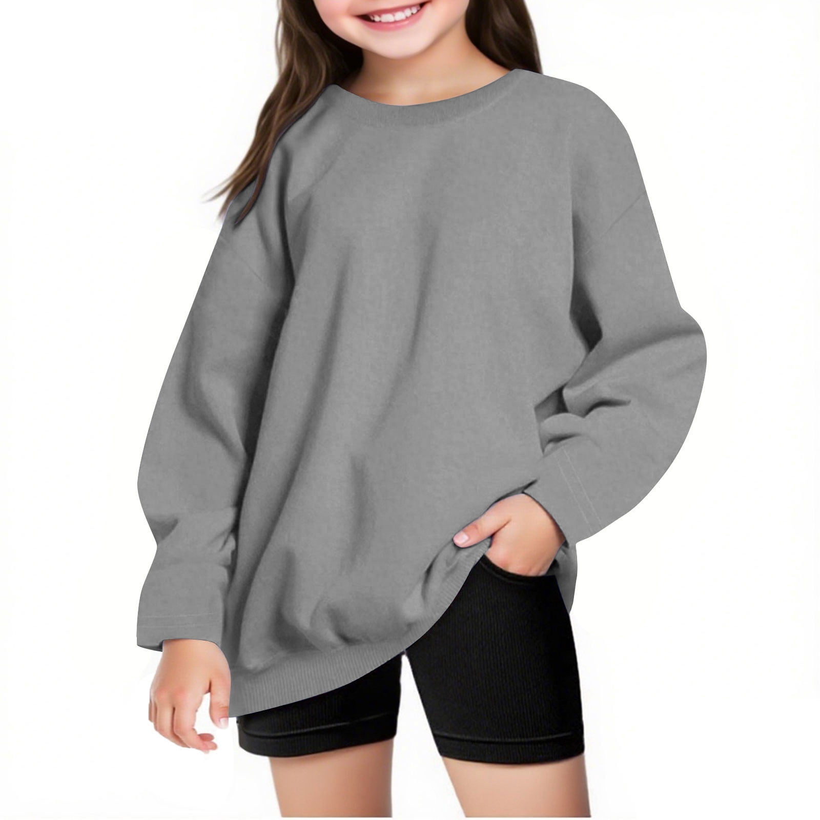 Classics Boys and Girls Oversized Cropped Hoody Hooded Sweatshirt Gray ...