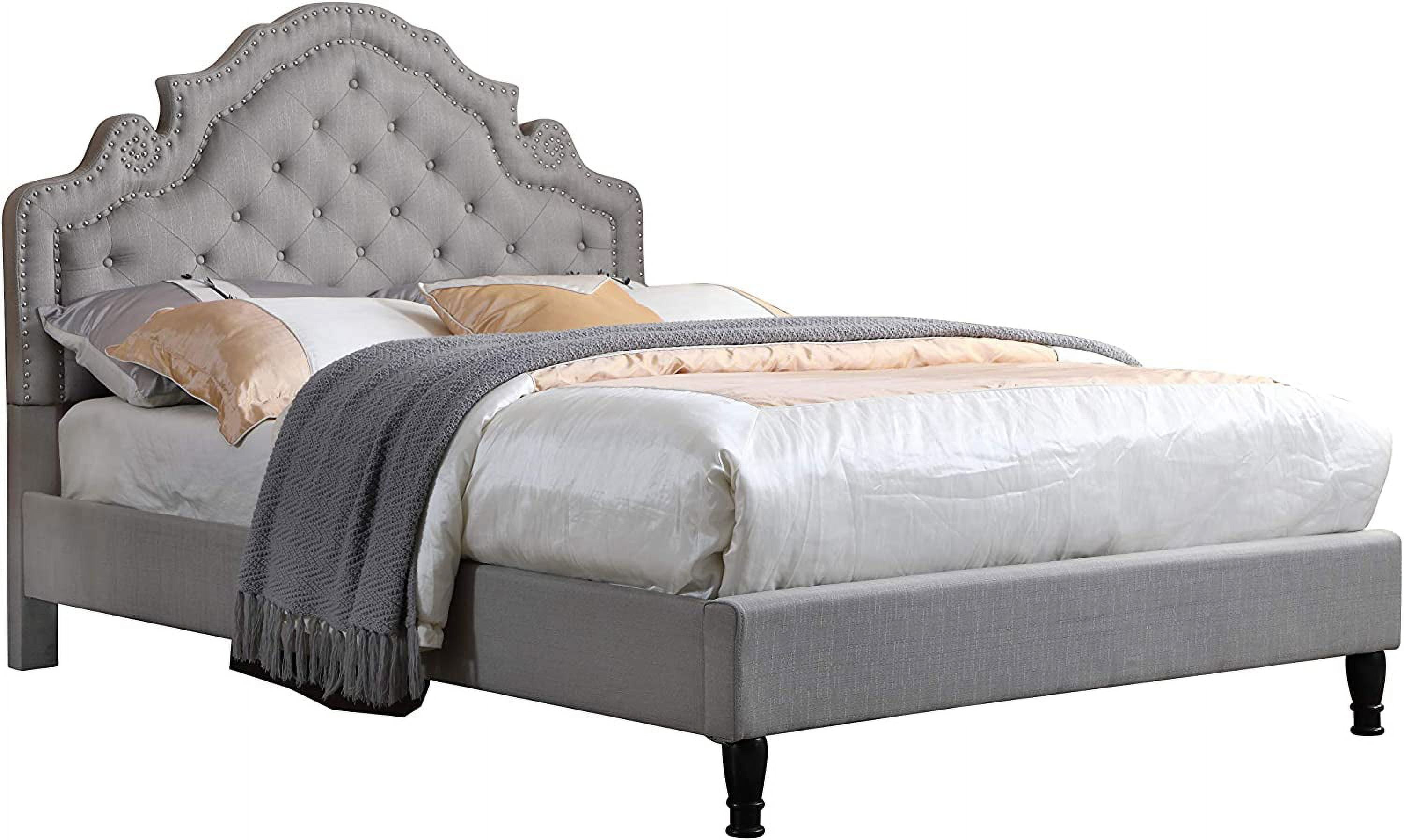 Classics Cloth Light Grey Silver Linen 51" Tall Headboard Platform Bed ...