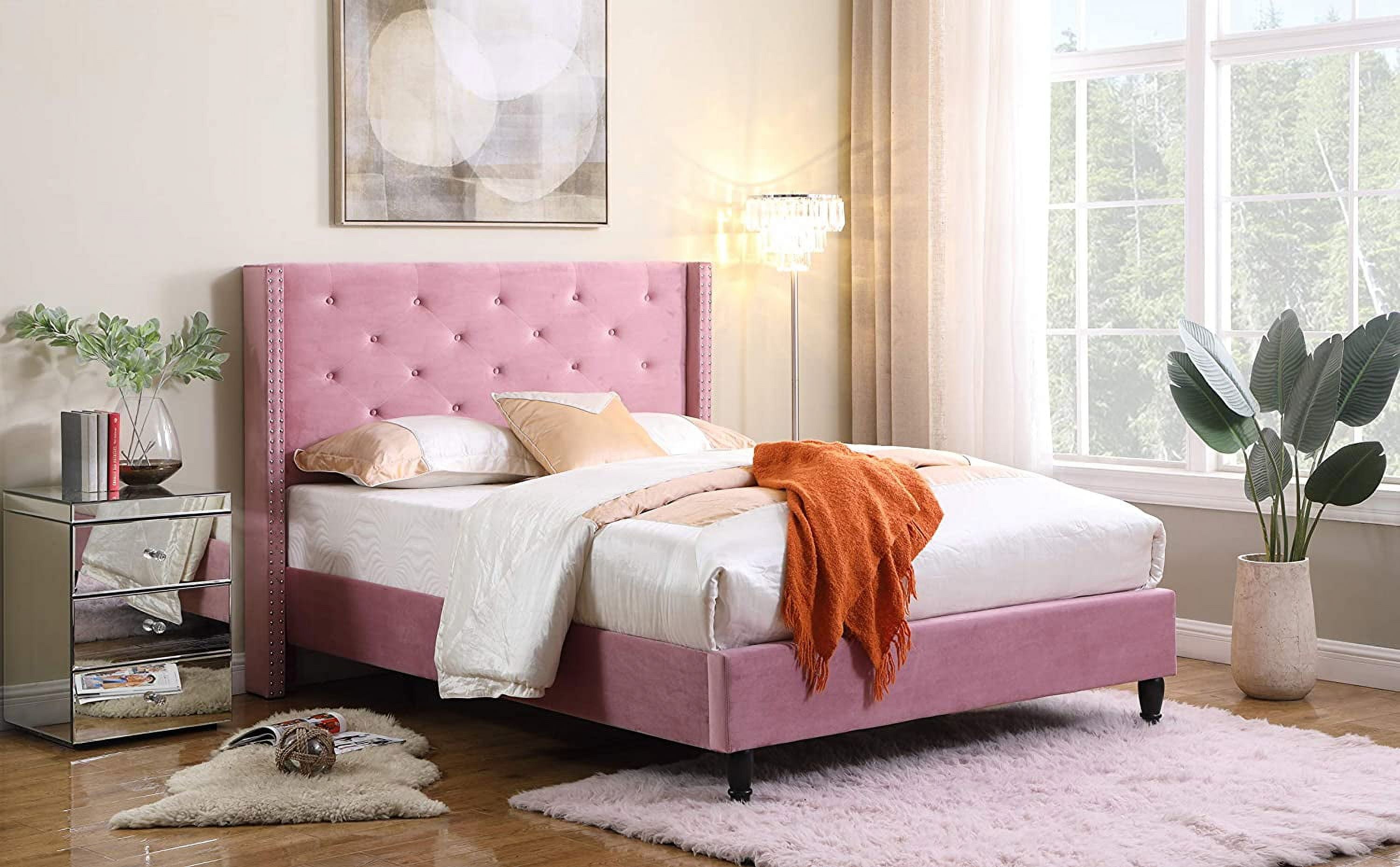 Classics Velour 51" Tall Headboard Platform Bed with Slats King - 007 ...