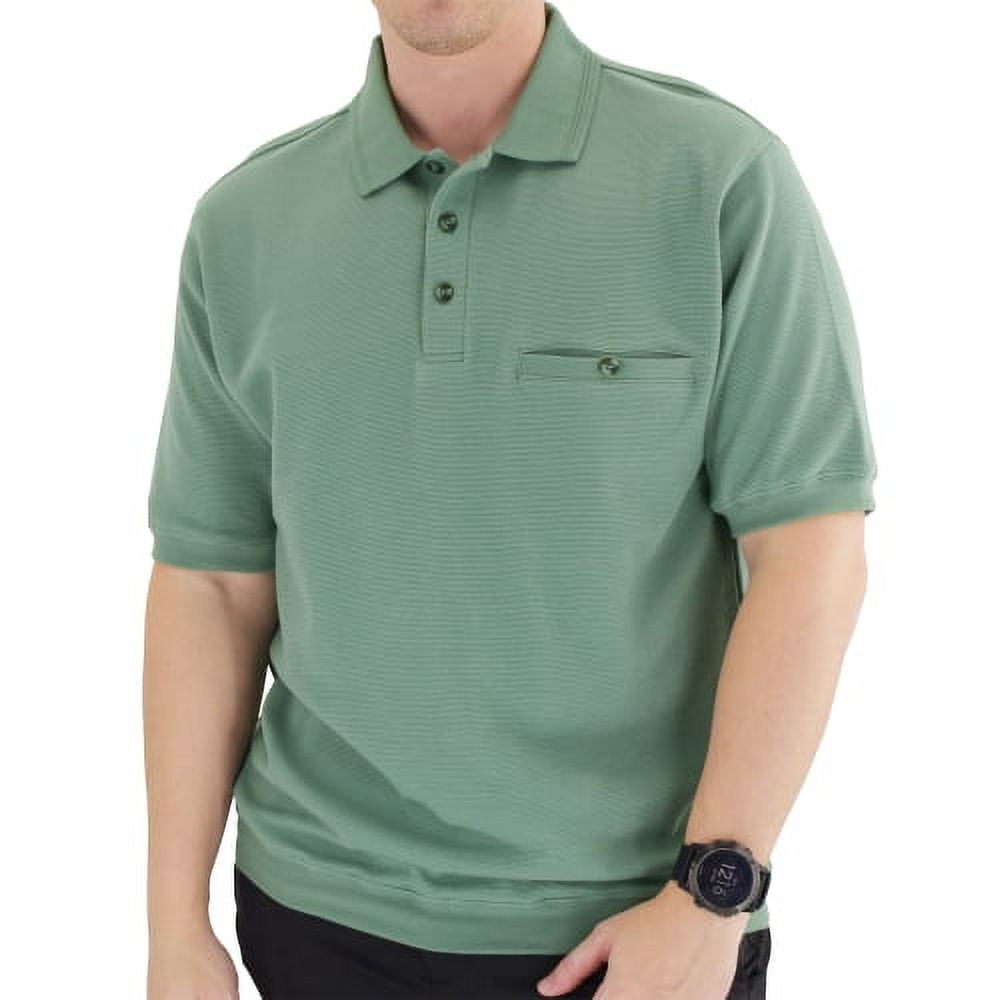PALMLAND Short Sleeve Polo Shirt, Banded Bottom, Chest Pocket, Cotton ...