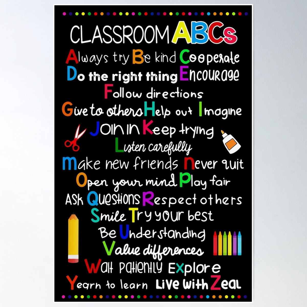 Classroom Abcs Knowledge Print Poster Wall Art, Modern Wall Decor For ...