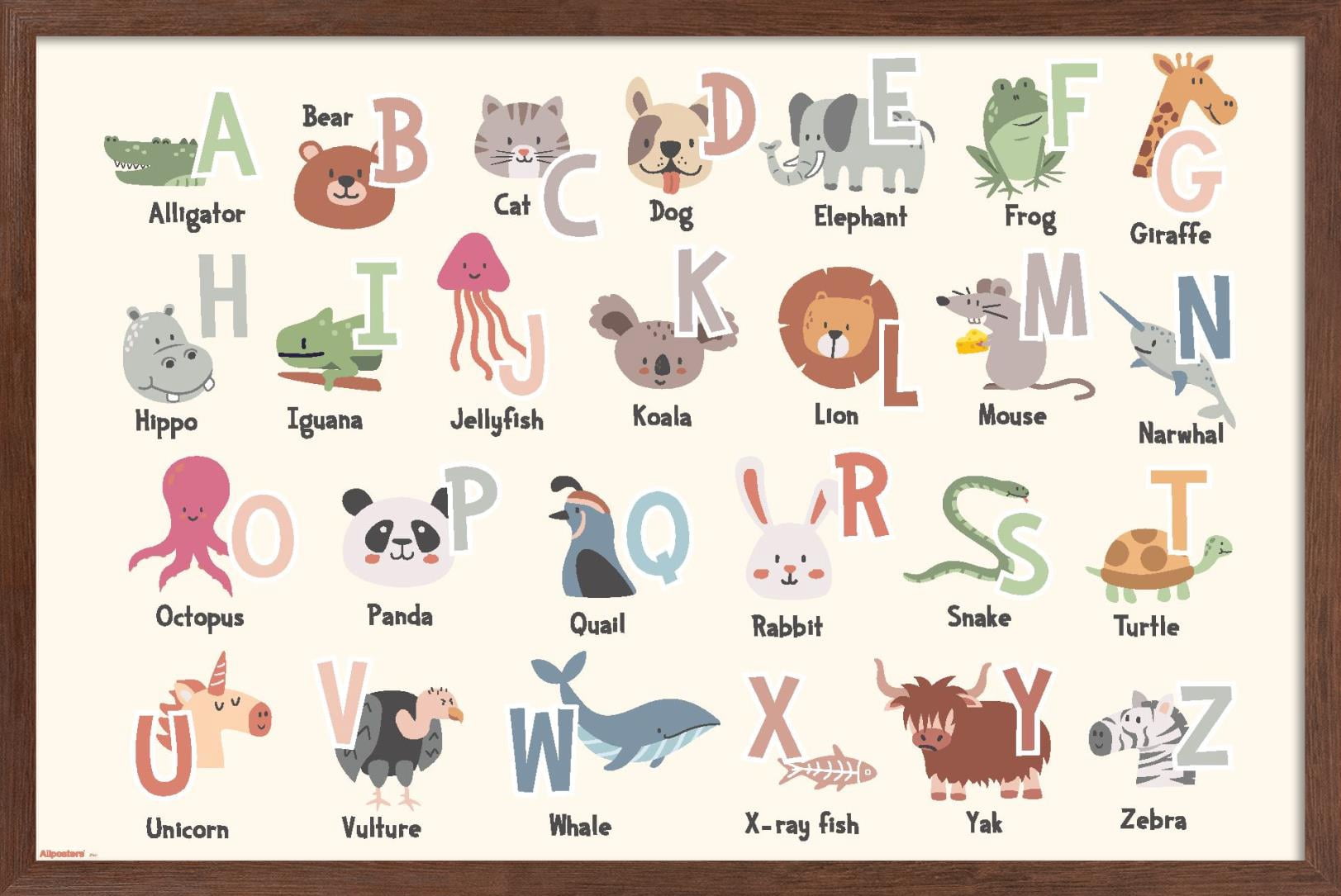 Classroom - Alphabet Animals 2026 Wall Poster, 14.725" x 22.375" Framed ...