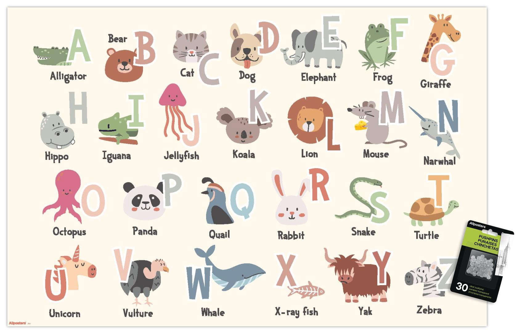 Classroom - Alphabet Animals 2026 Wall Poster with Pushpins, 22.375" x ...