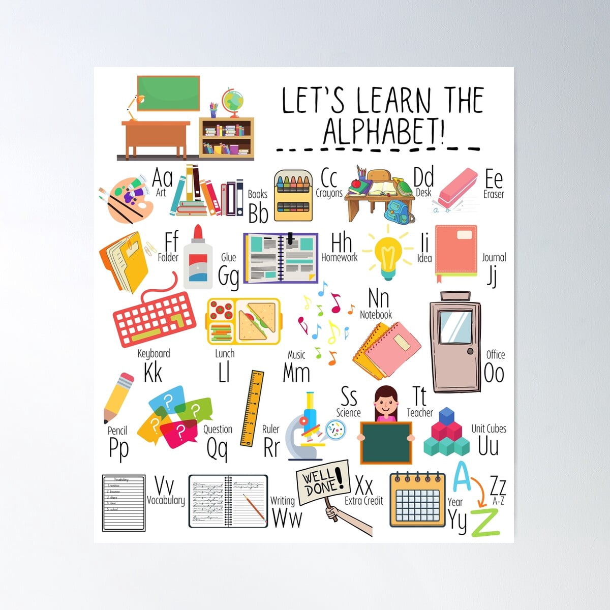 Classroom Alphabet Back To School Abc Poster Wall Art, Modern Wall ...