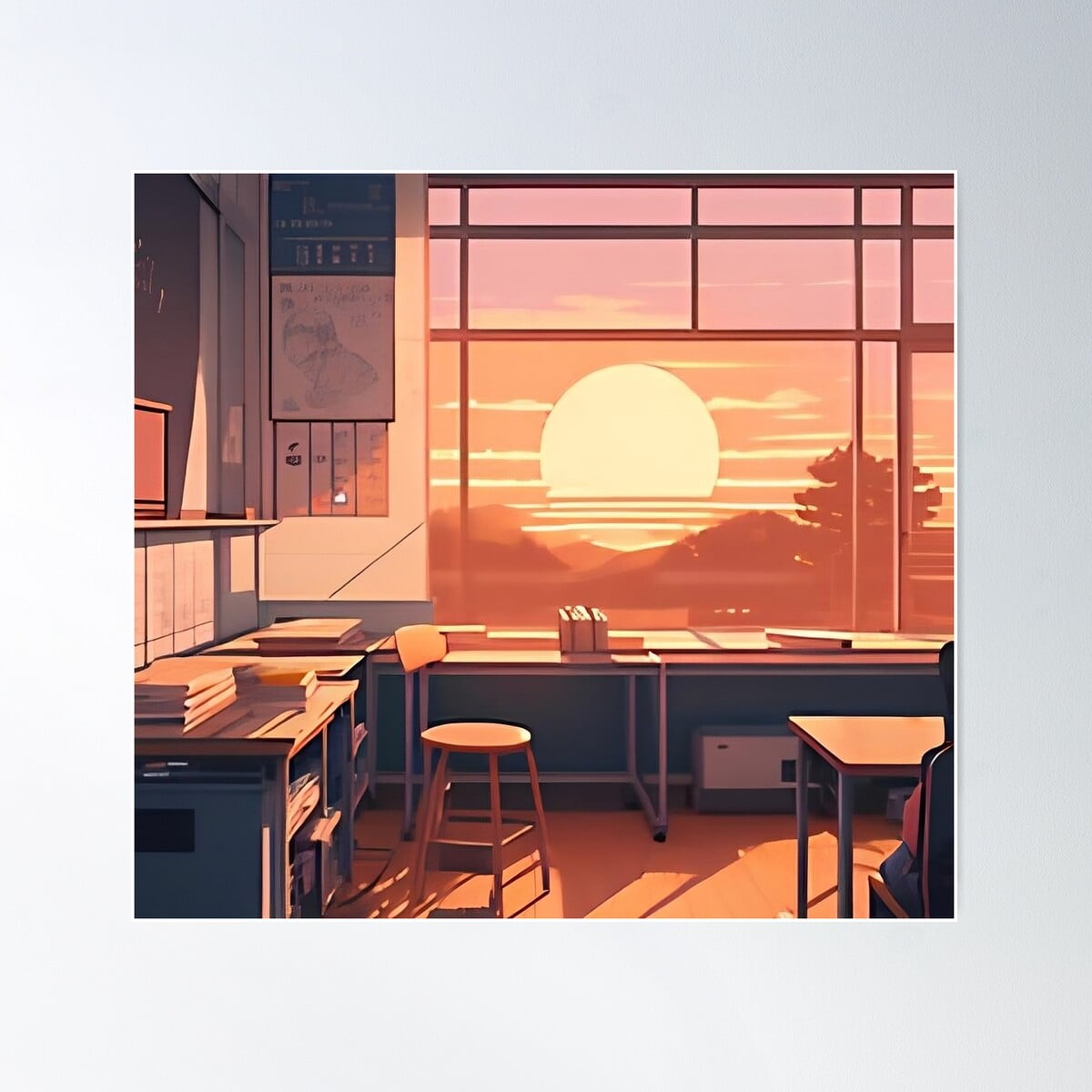 Classroom At Sunset Poster Wall Art, Modern Wall Decor For Living Room ...