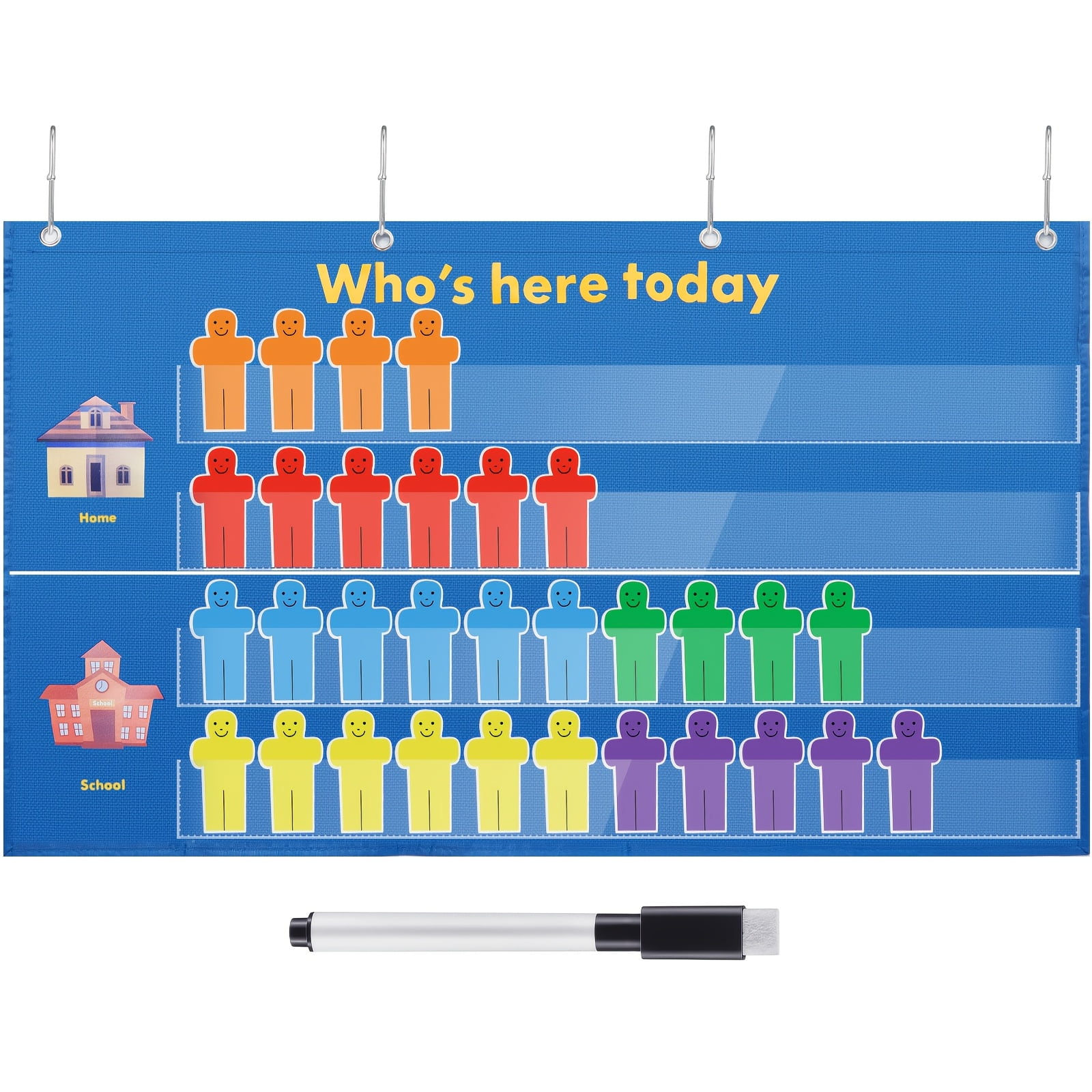 Classroom Attendance Chart with 72 Cards, Polyamide Pocket Chart for ...