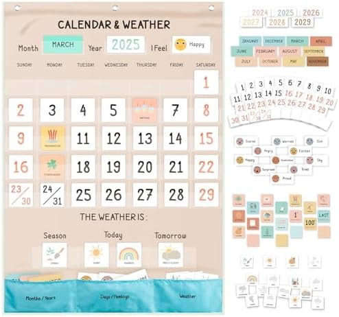 Classroom Boho Calendar & Weather Pocket Chart with 111 Cards, Circle ...