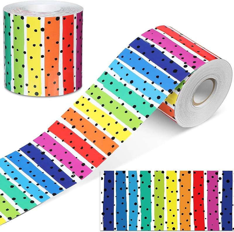 Classroom Bulletin Board Border 65 Feet Polk Dot Stripes Straight ...