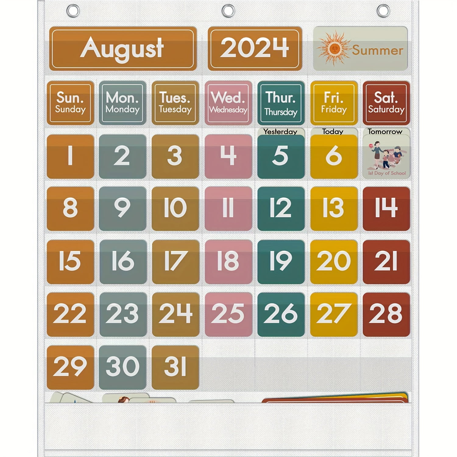 Classroom Calendar Pocket Chart with Colorful Double-Sided Cards Set ...