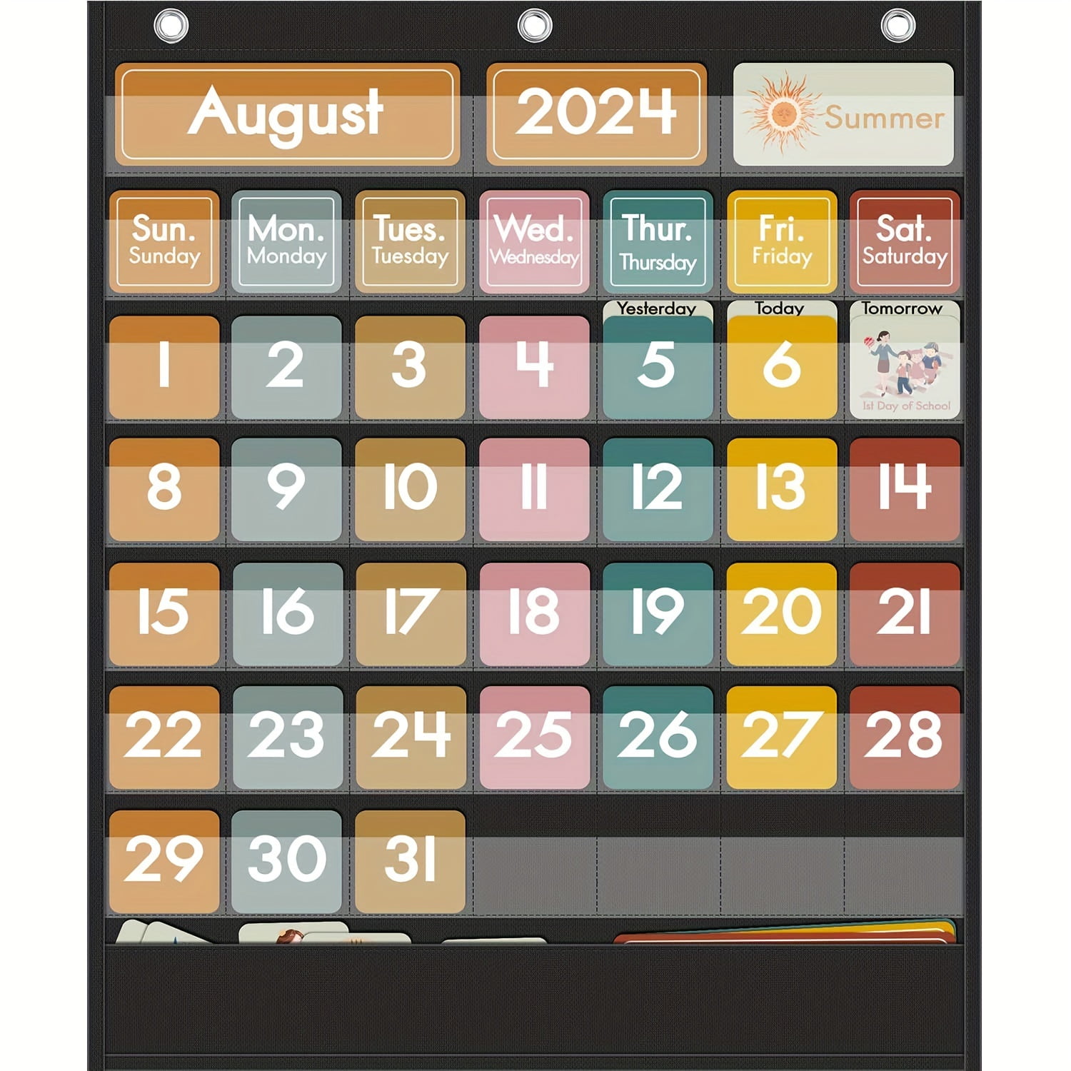 Classroom Calendar Pocket Chart with Colorful Double-Sided Cards Set ...