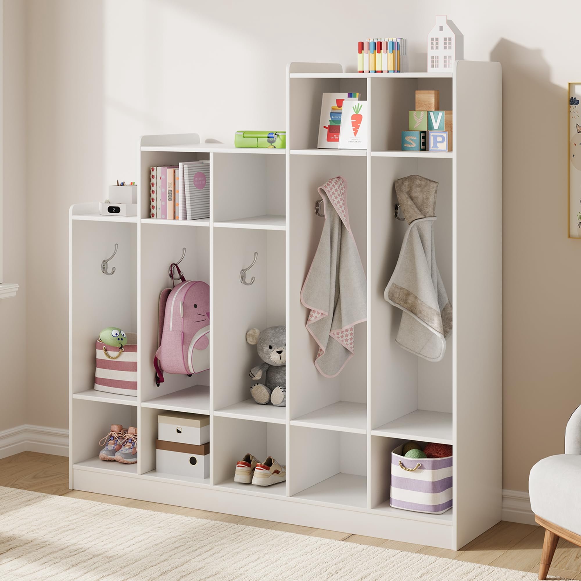 Classroom Coat Locker with 9 Cubbies, 5-Section Daycare Storage ...