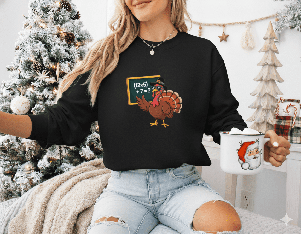 Classroom Humor Thanksgiving Turkey Math Teacher Funny Retro Sweatshirt ...
