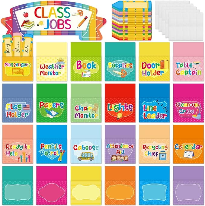 Classroom Jobs Bulletin Board Set 97 PCS Class Jobs Pocket Chart Set ...