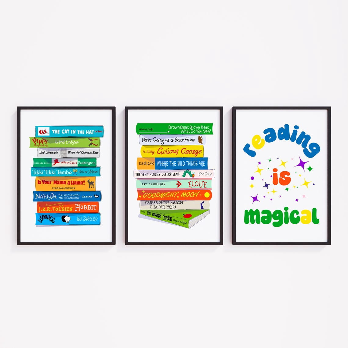 Classroom Library Book Stack Wall Art Educational Set 3 Unframed Paper ...