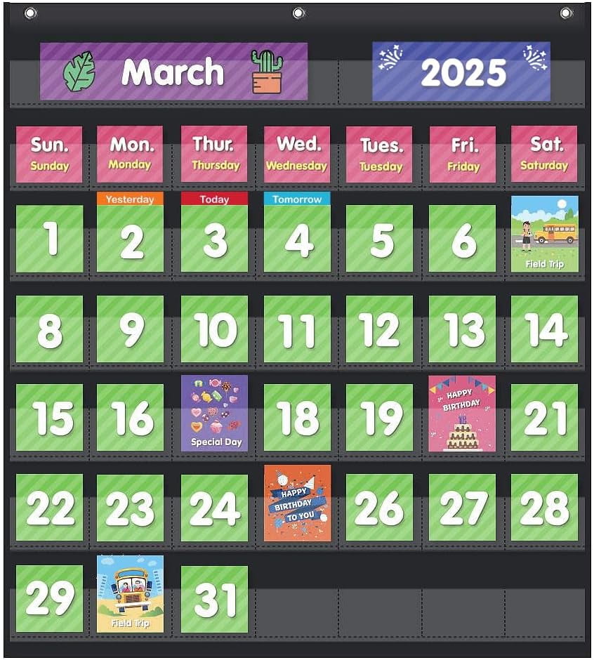 Classroom Monthly Calendar Pocket Chart with 71 Cards for Kids Learning ...