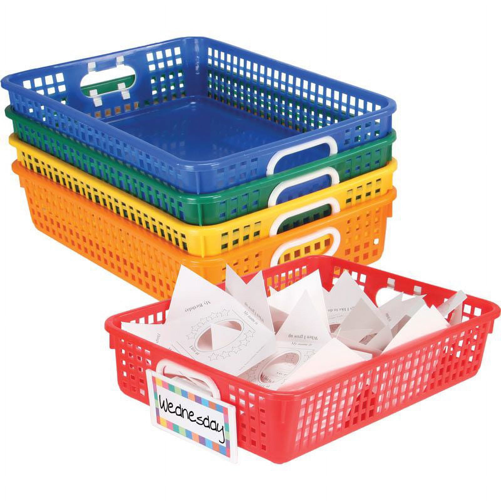 Classroom Paper Baskets With Universal Label Holders - 5-Pack Primary ...