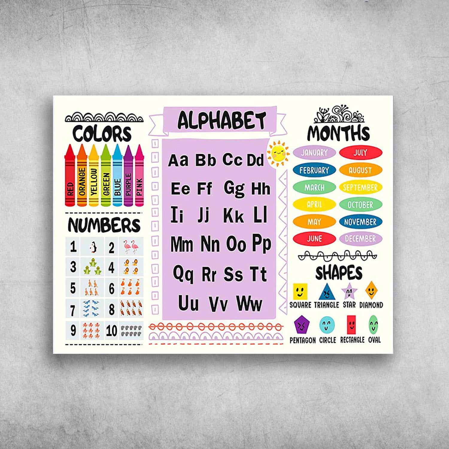 Classroom Poster, Colors, Number, Alphabet, Months, Shapes 16 x 24 Inch ...
