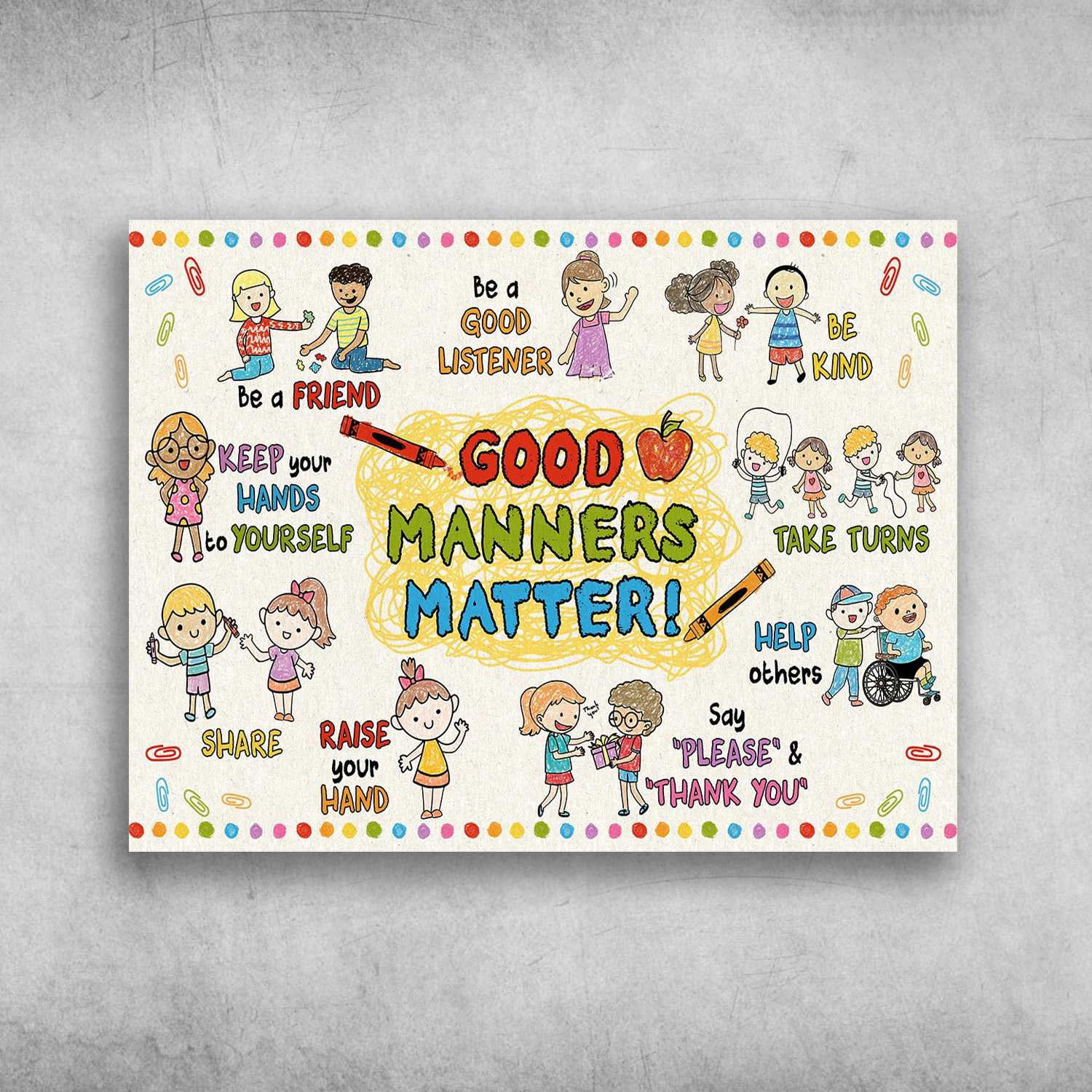 Classroom Poster - Good Manners Matter, Be A Good Listener, Be A Friend ...
