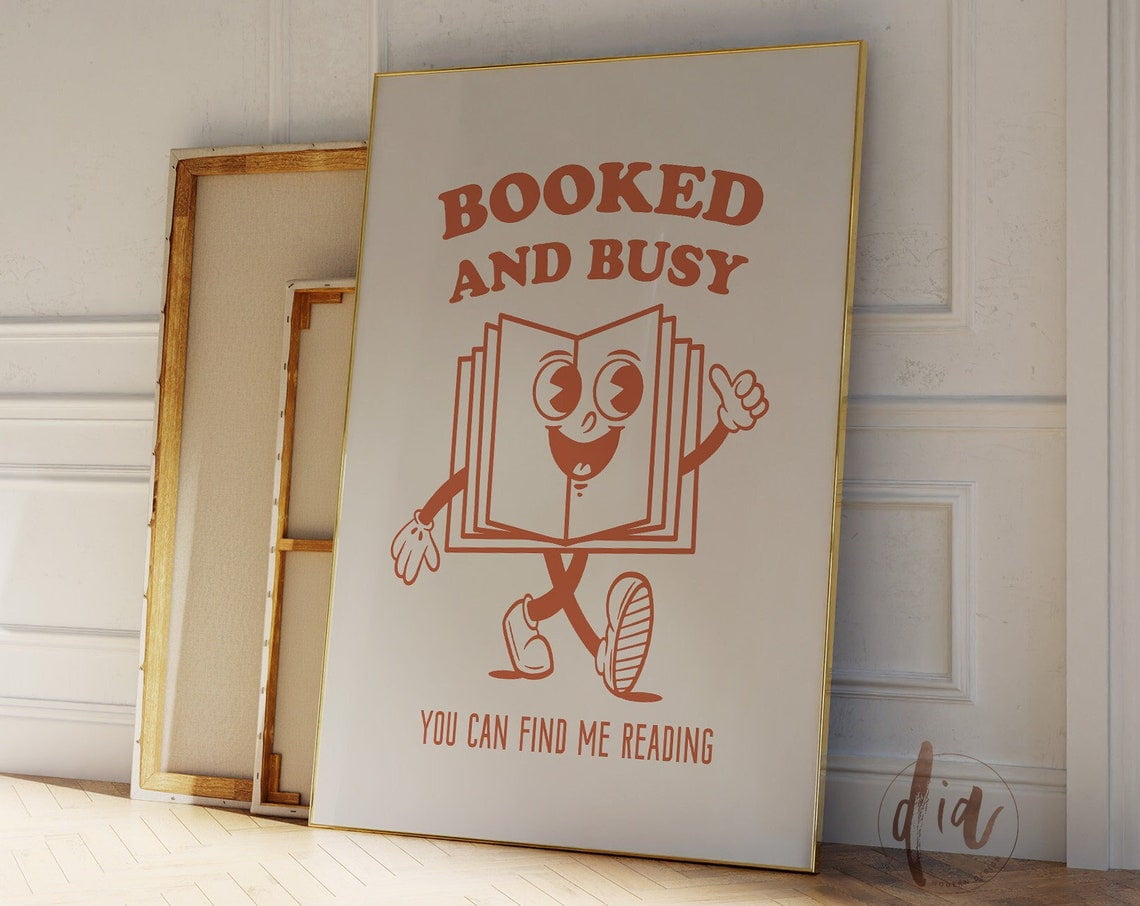 Classroom Poster, Reading Wall Art Print, Retro Book Mascot Character ...