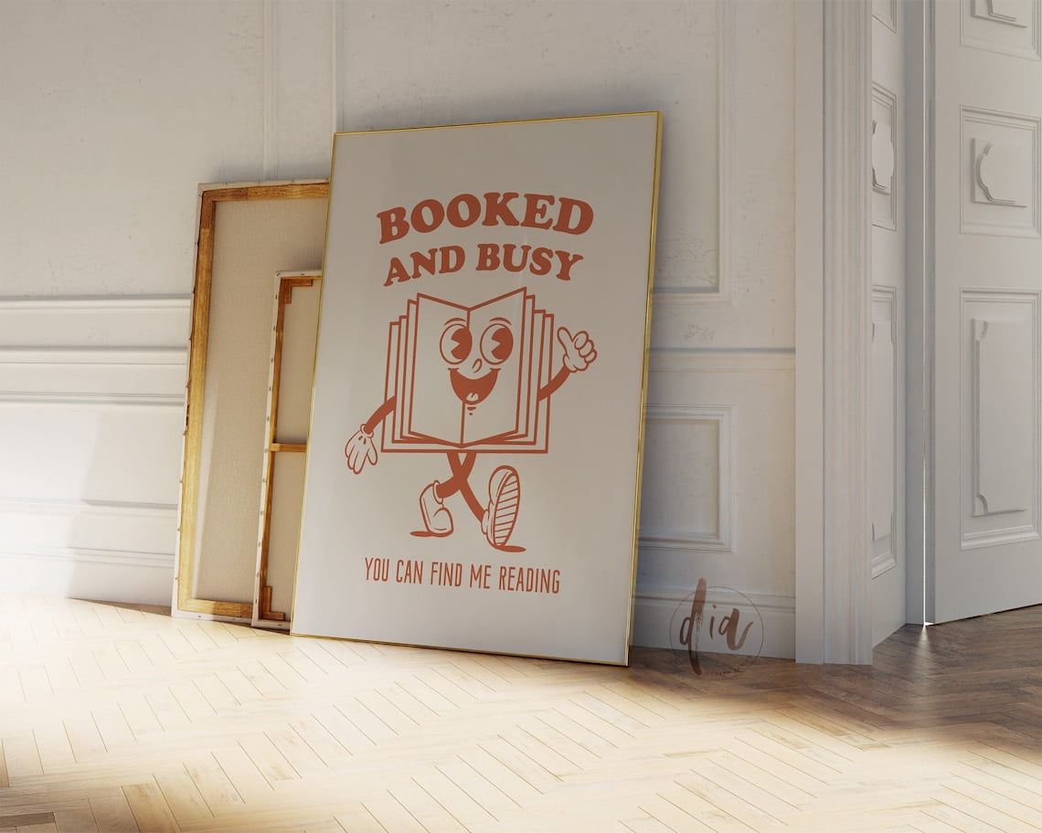 Classroom Poster Reading Wall Art Retro Book Mascot Character Cartoon ...