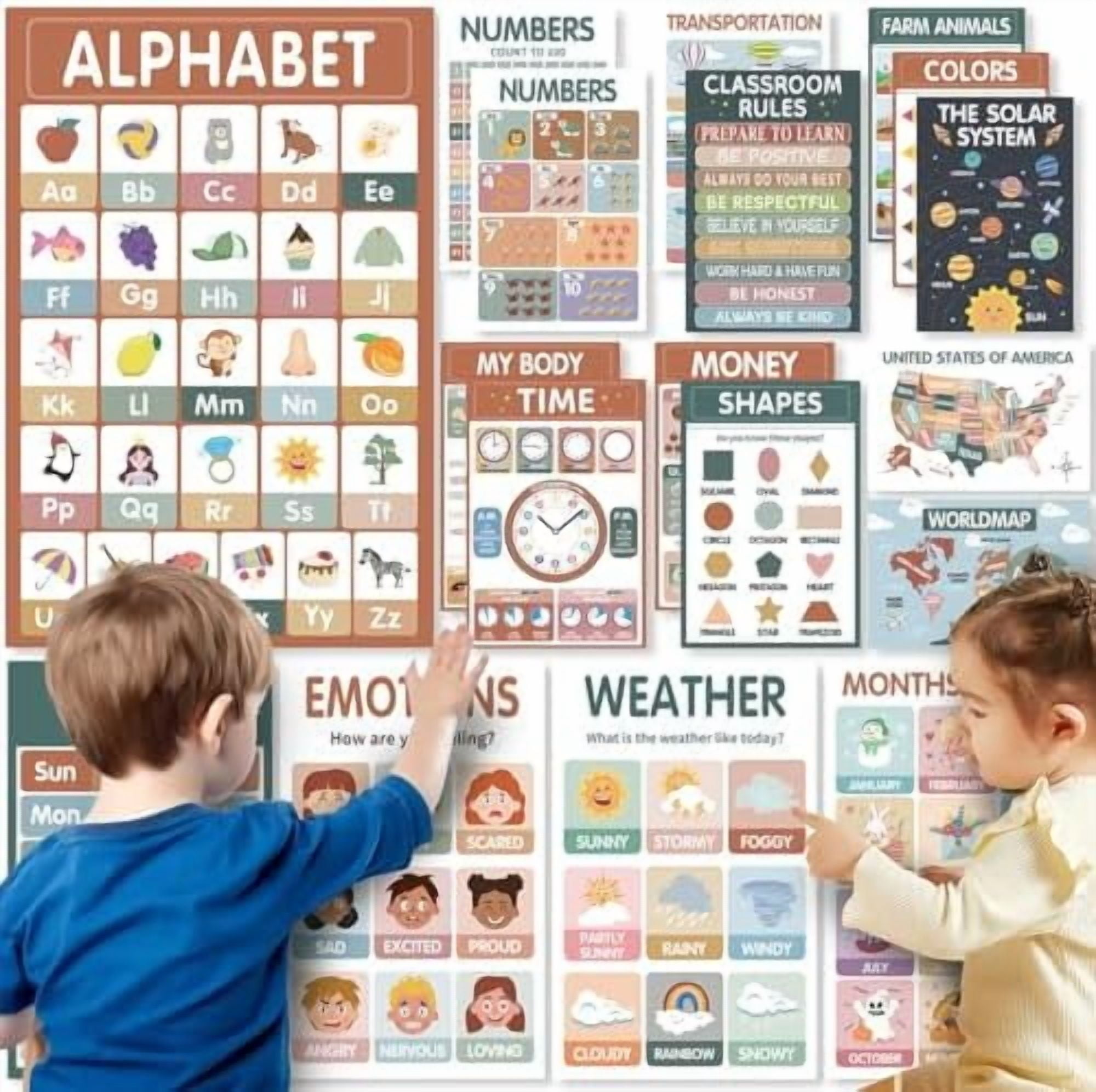 Classroom Posters -18 Boho Educational Posters for Toddlers 1-5 ...